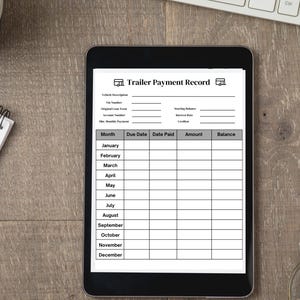 Printable Trailer Loan Tracker,payment Record Sheet,trailer Payment Log ...
