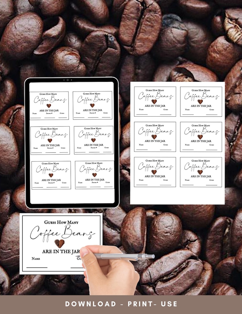 Guess How Many Coffee Beans Game,coffee Themed Raffle Game,printable ...