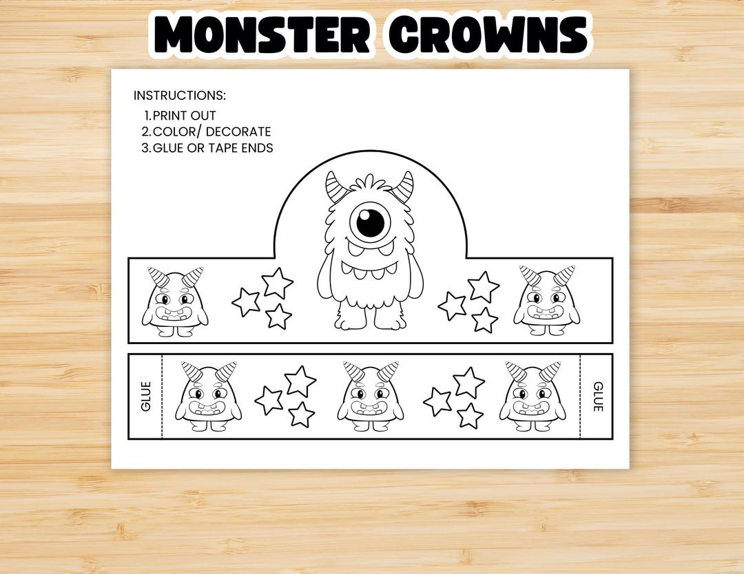 Monster Crown Printable, DIY Coloring Craft, Monster Hat for Kids, Fun ...