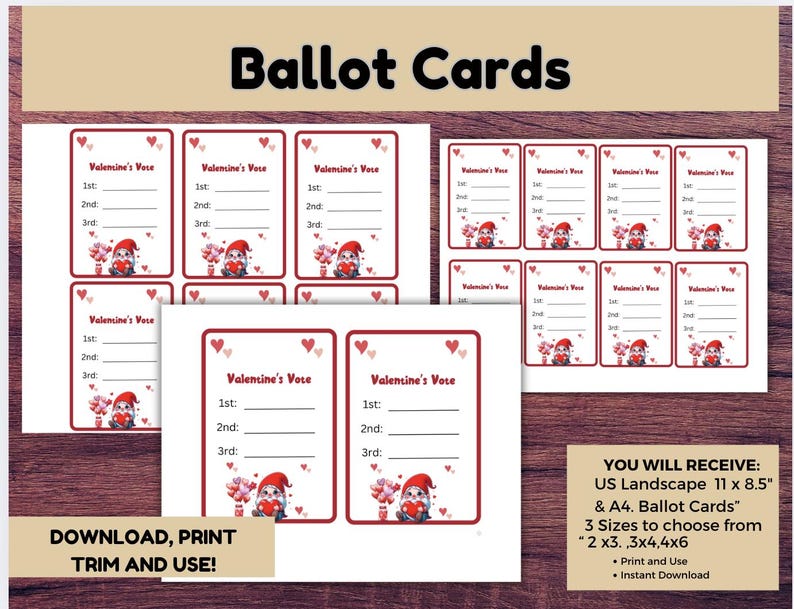 Valentine Voting Ballot Cards: Holiday Party Game (PDF), Valentines Day ...