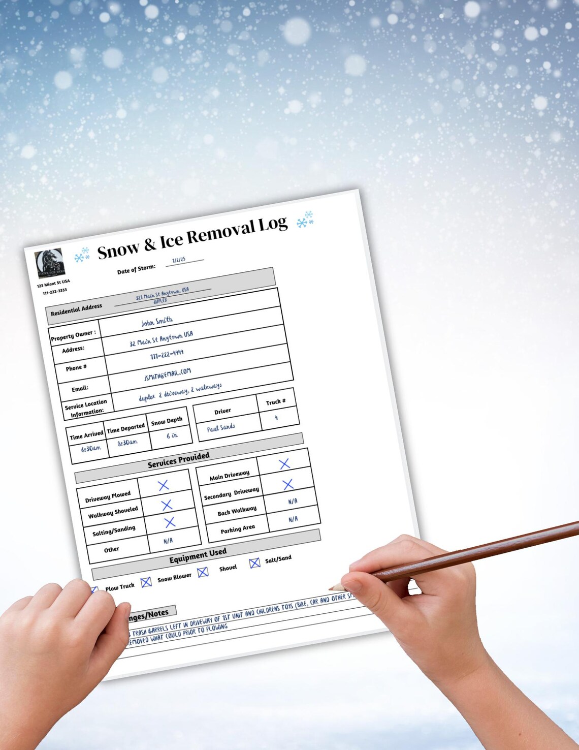 Printable Snow Removal Log,residential Ice Removal Tracker, Winter ...