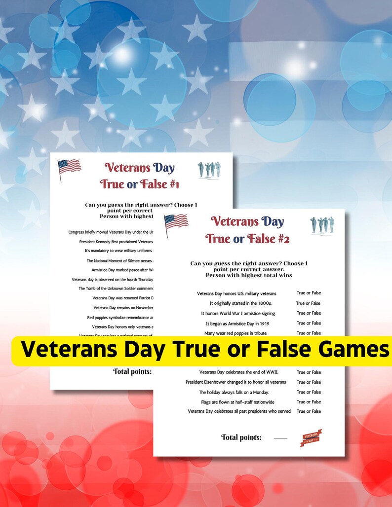 Veterans Day Trivia,veterans Day Facts and Falsehoods, Kids and Adult ...