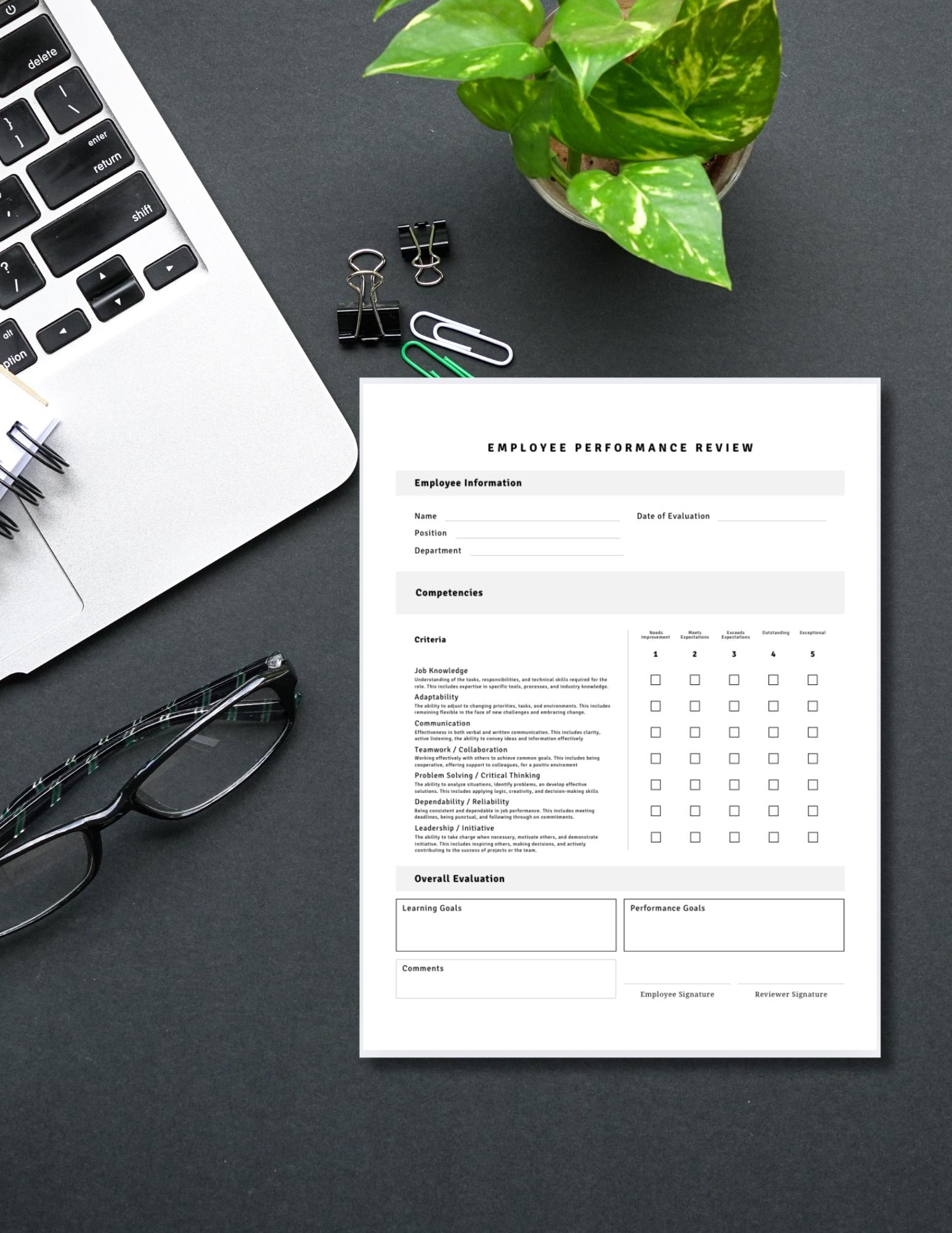 Employee Performance Review Template:printable Assessment Form (PDF ...