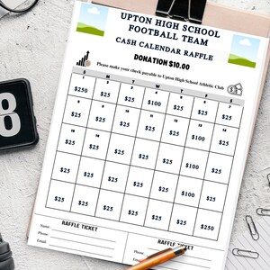 Printable Cash Calendar Raffle and Tickets,sports Team Cash Calendar ...