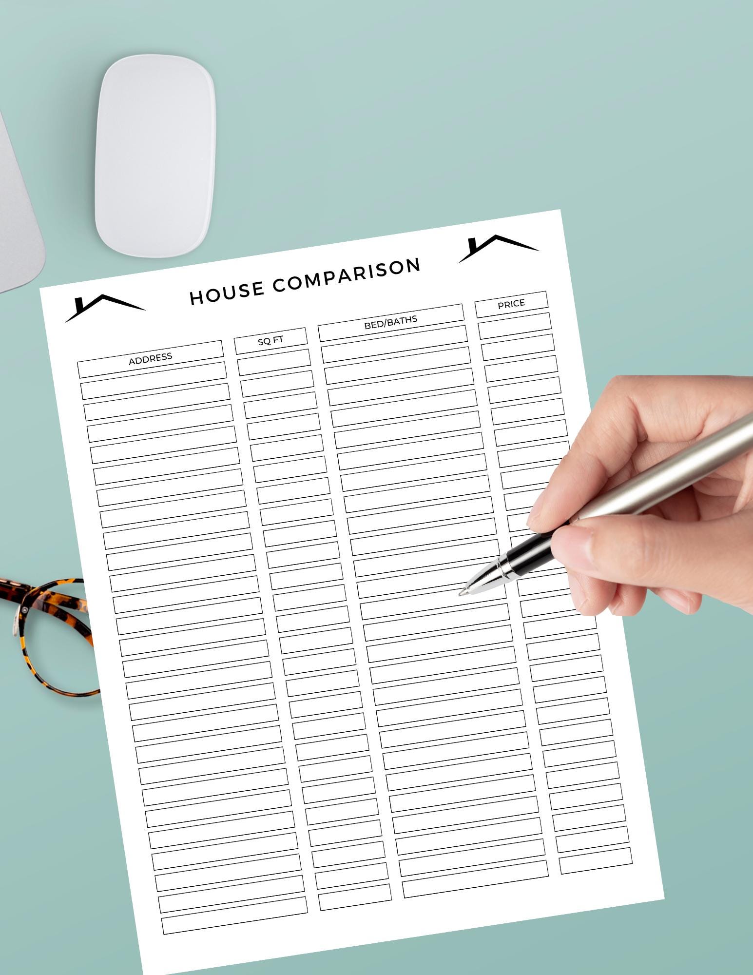 Printable House Comparison Checklist,house Comparison Tracker,fillable ...