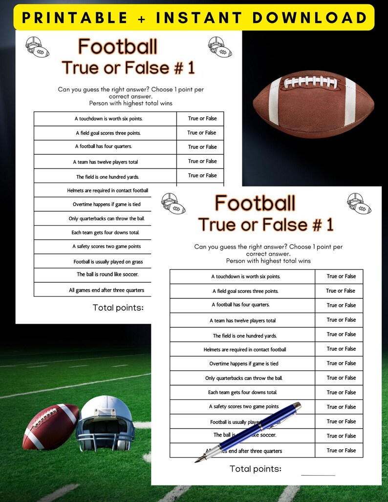 Football True or False Trivia Game,family Game Night,football Quiz ...