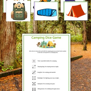 Camping Dice Game, Camping Gear Dice Game, Camping Themed Game ...