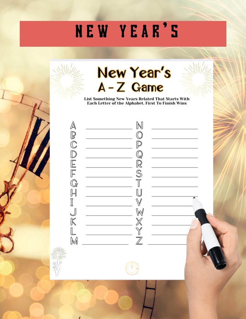 New Year's A-Z GAME, New Year's Eve A-Z Party Game,fun Game Challenge ...