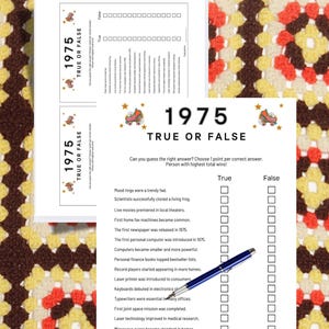 1975 Trivia Game,true or False Birthday Party, 50th Birthday Party ...