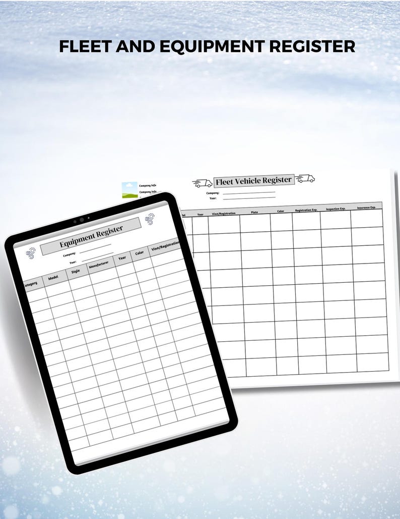 Equipment & Fleet Register: Small Business Inventory List,business ...