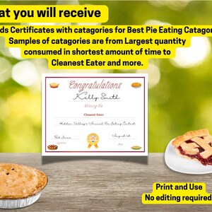 Pie Eating Contest Award Certificates,printable Pie Eating Contest ...