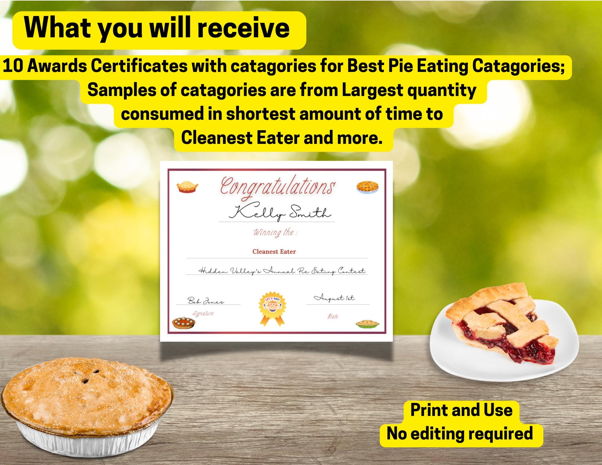 Pie Eating Contest Award Certificates,printable Pie Eating Contest ...