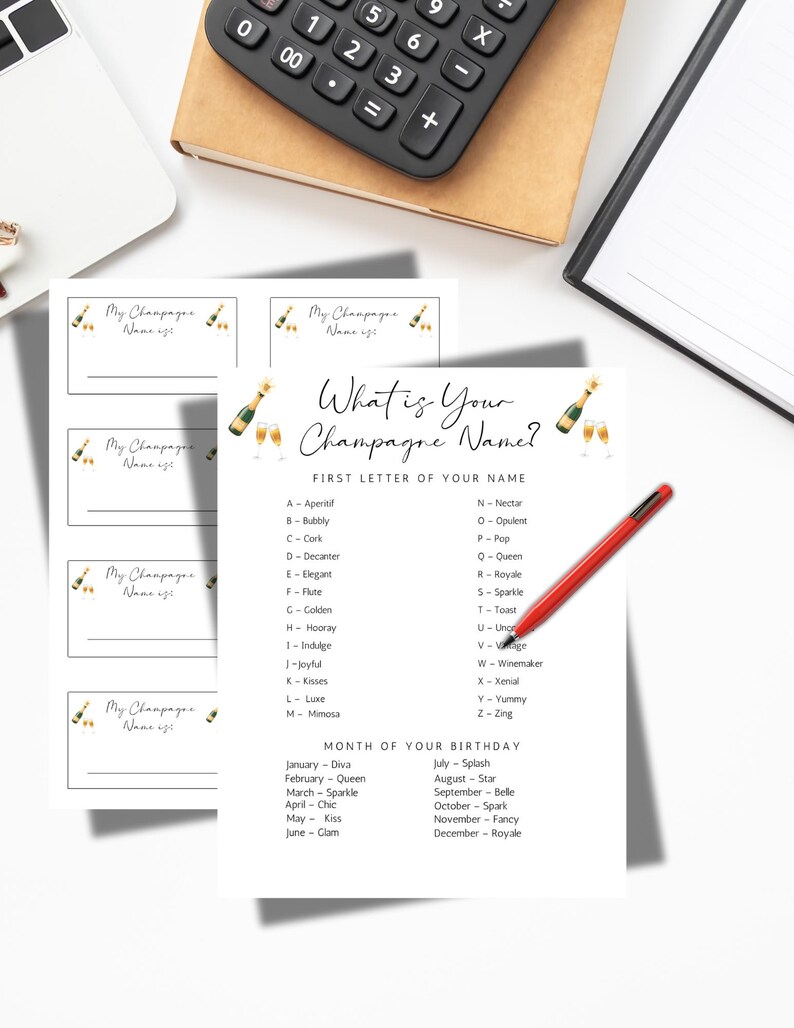 What is Your Champagne Name Game,fun Printable Party Game, Bridal ...