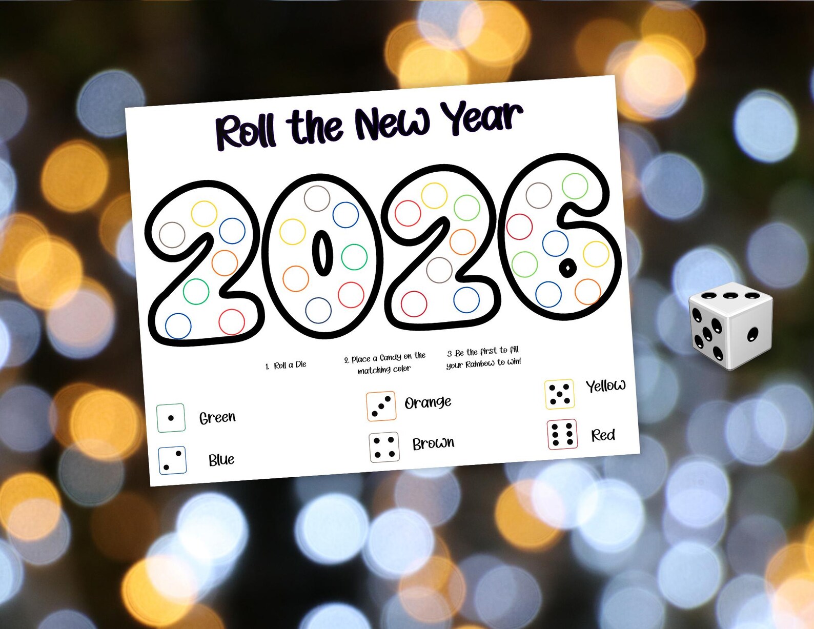 Roll the New Year Candy Dice Game,new Year's 2026 Game,fun Holiday Game ...