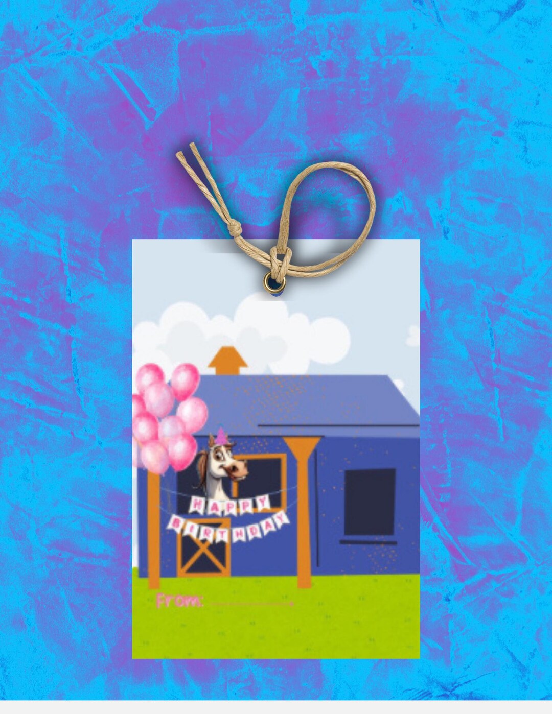 Printable Cartoon Horse Themed Happy Birthday Gift Tag,equestrian Gift ...