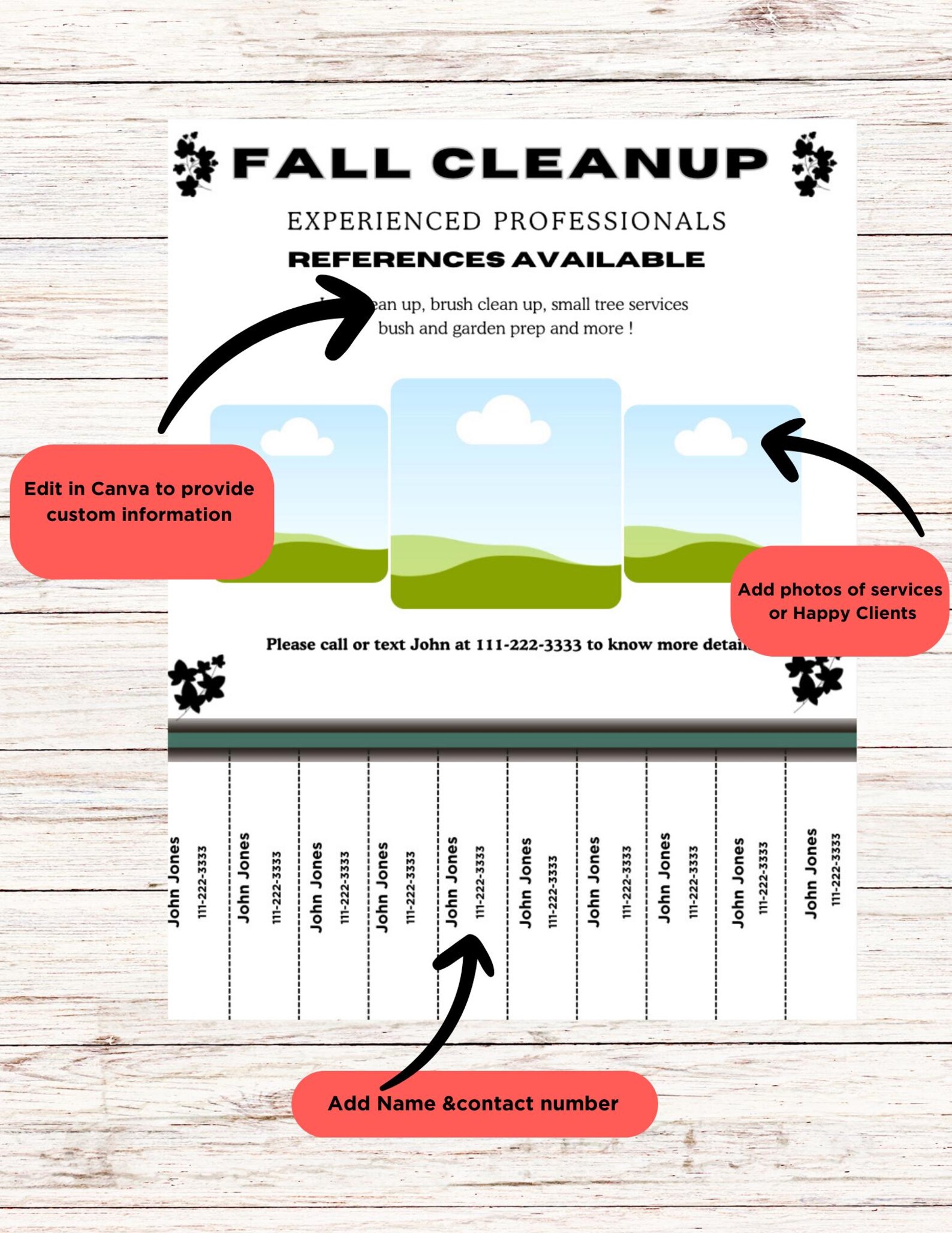 Fall Cleanup Tear Away Flyer Template, Editable, Self Customization ...