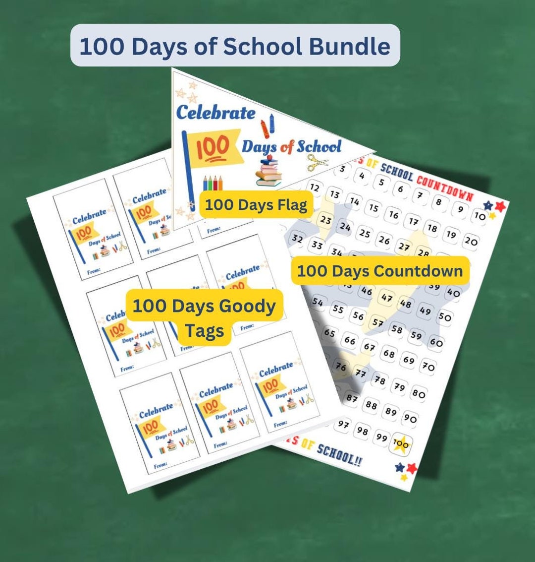 100 Days of School Bundle,happy 100th Day of School Prop Flag ...