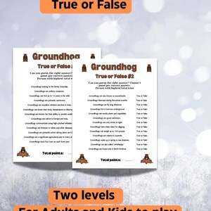 Groundhog Day Trivia Game: Kids & Adult True or False (printable PDF ...