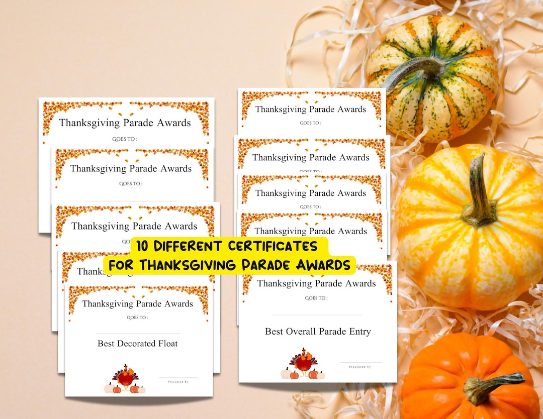Thanksgiving Parade Bundle Awards Certificates Trophy,thanksgiving ...