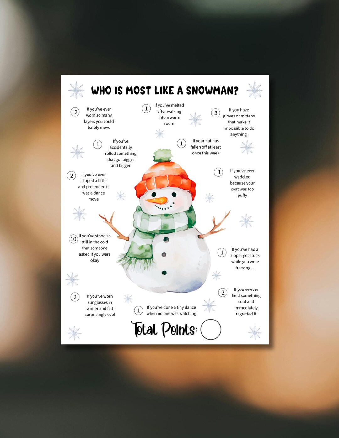 Who is Most Like a Snowman? Snowman Printable Game – Family Christmas ...