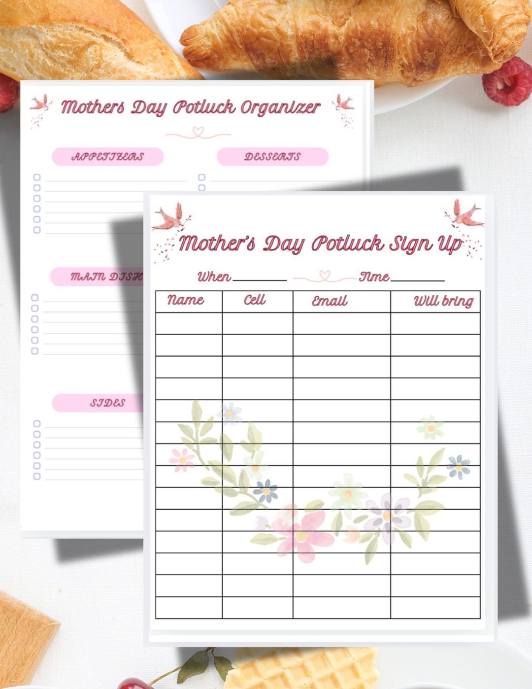 Printable Mother's Day Potluck Sign up Sheet,printable Food Organizer ...