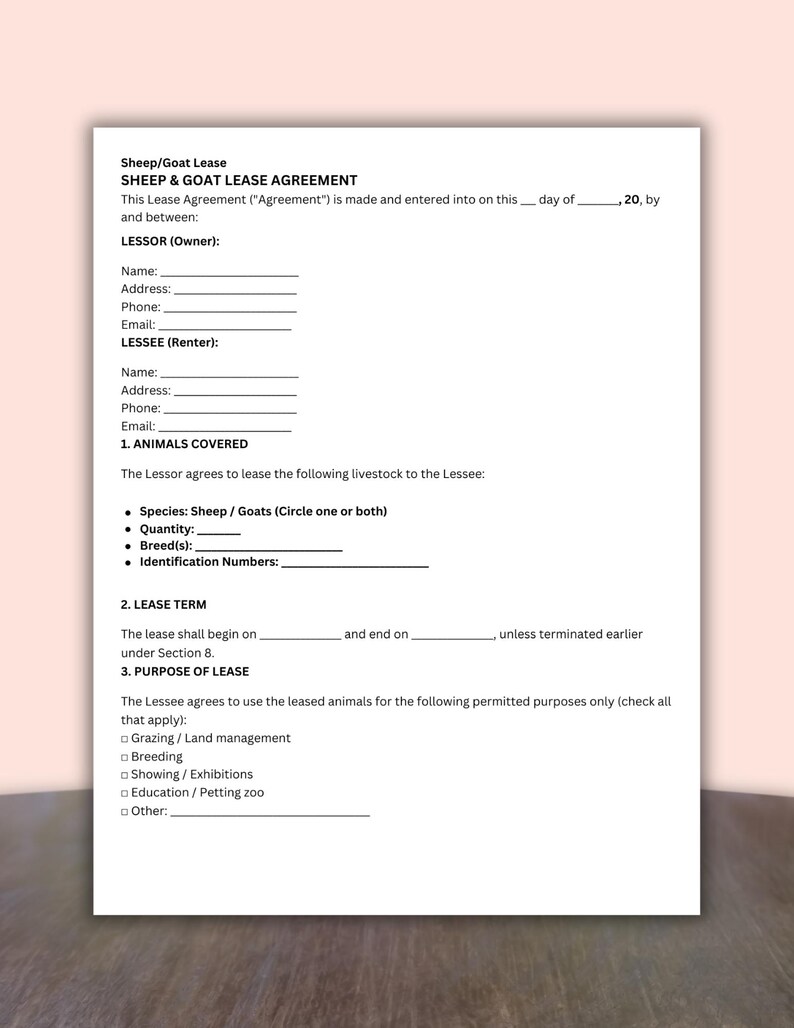 Printable Sheep/goat Rental Agreement Template,landlord-tenant Sheep ...
