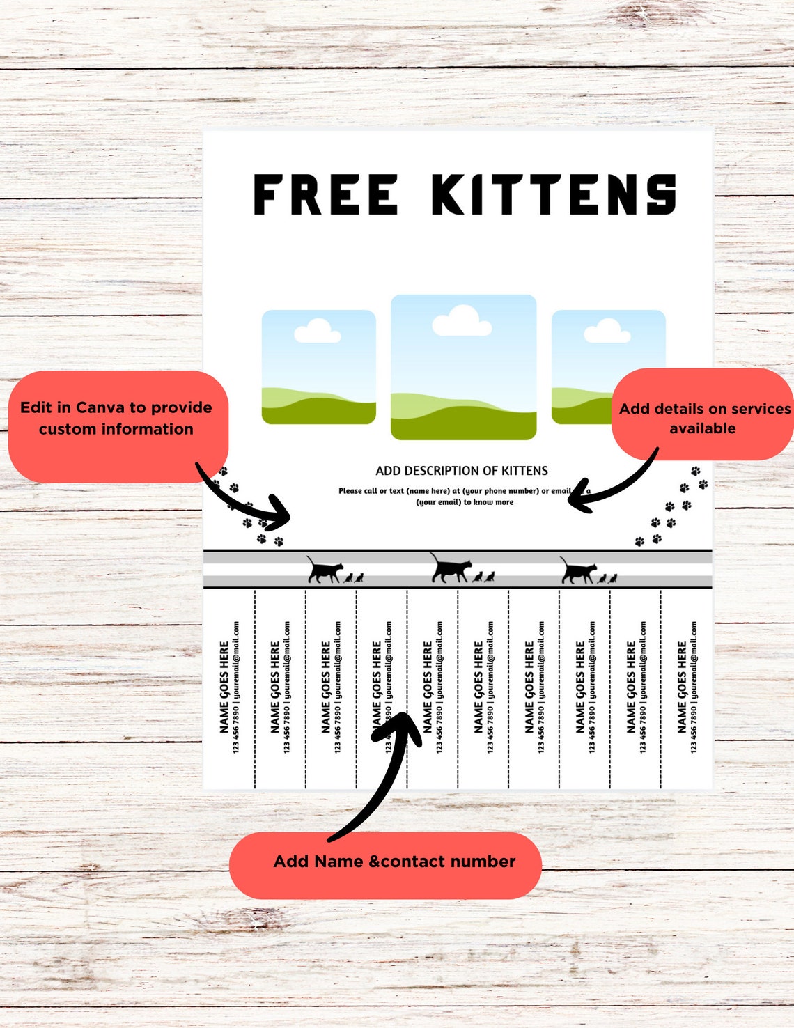 Free Kittens Flyer Template:free Kitten Poster,editable Canva Tear-off ...
