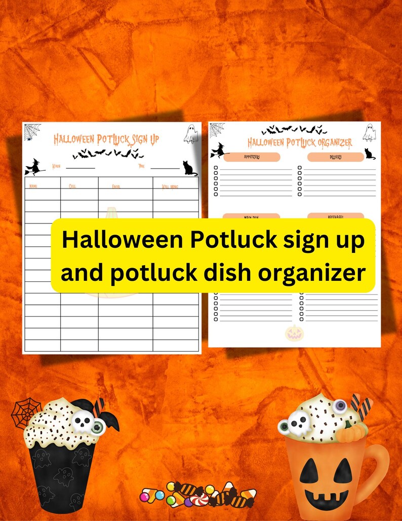 Halloween Potluck Sign-up Sheet,printable Food List & Menu, Halloween ...