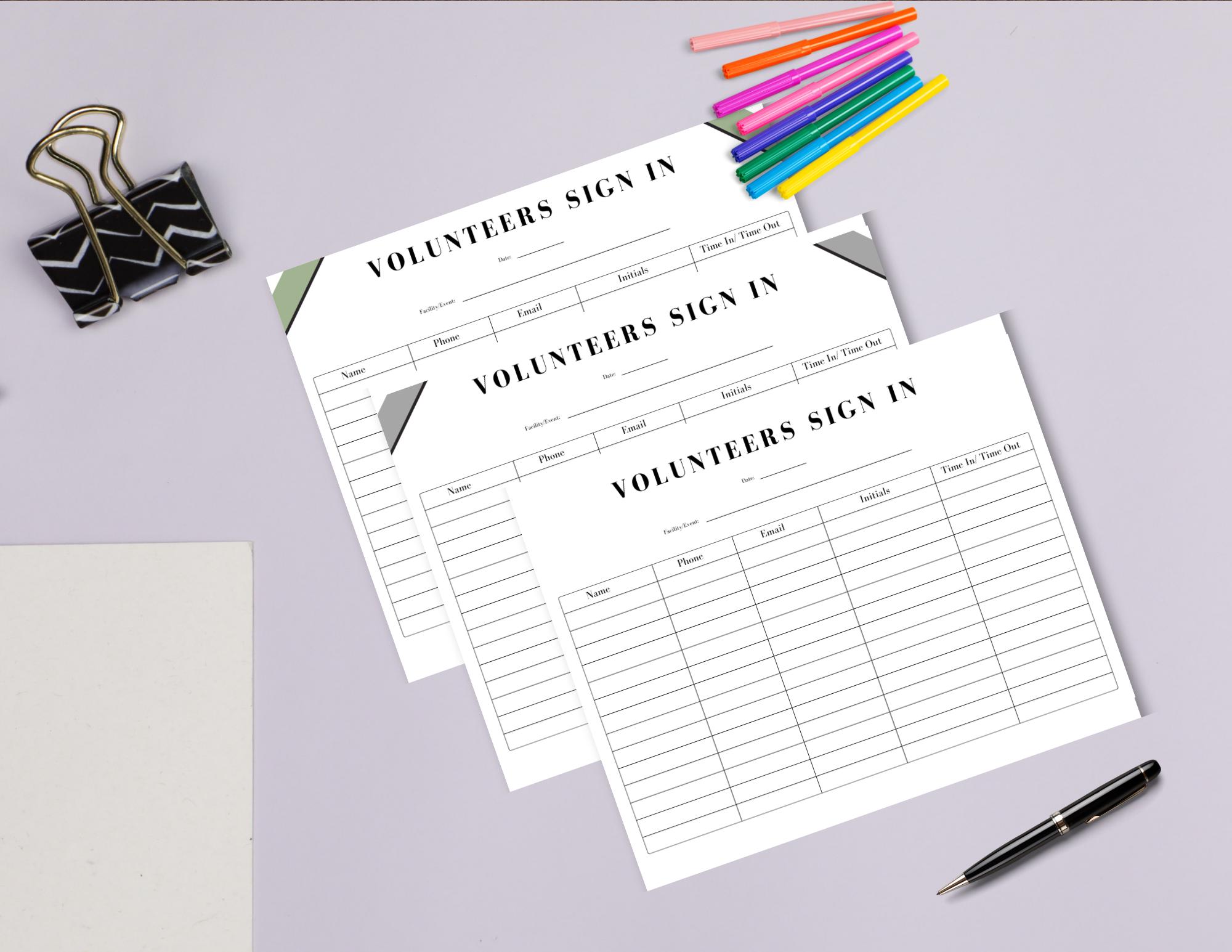 Volunteer Sign-in Sheet,printable Sign-up Form,volunteer Registration ...