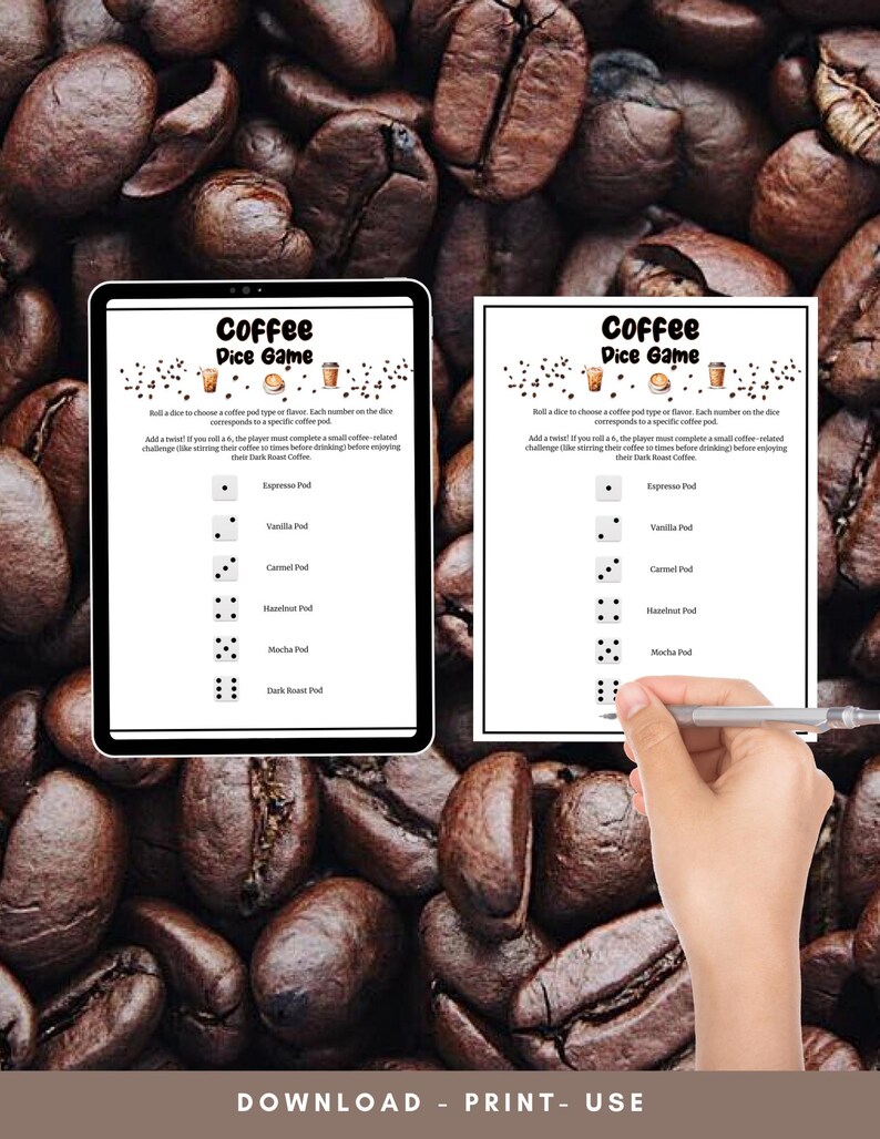 Coffee Dice Game,printable Coffee Party,fun Printable Café-themed Dice ...