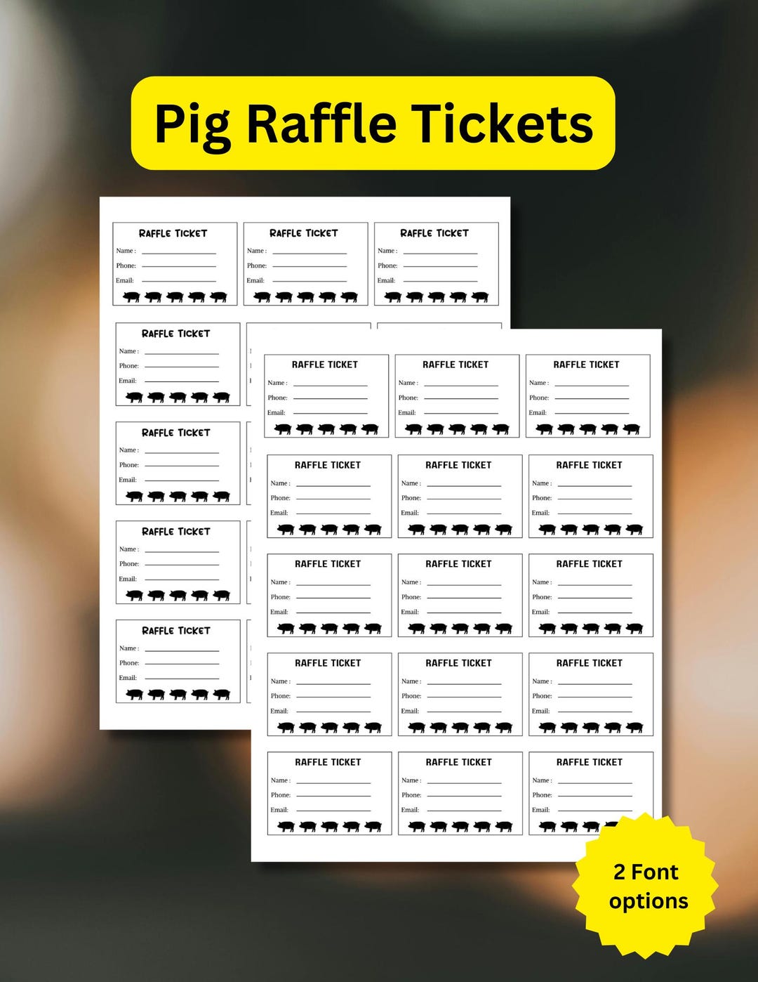 Printable Pig Raffle Tickets: Fundraiser Event,farm-themed Fundraiser ...