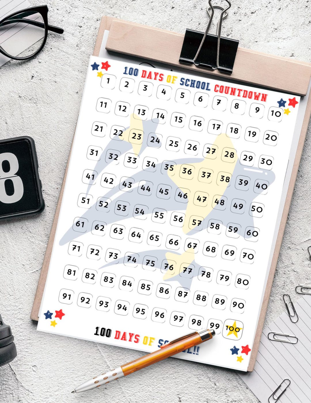 100 Days of School Countdown Calendar,100 Day Countdown Tracker,100 ...