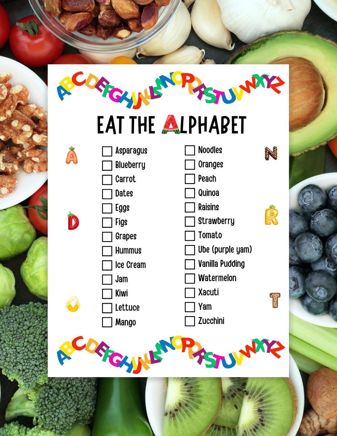 Eat the Alphabet Food Tracker,picky Eater Printable,eat the Alphabet ...