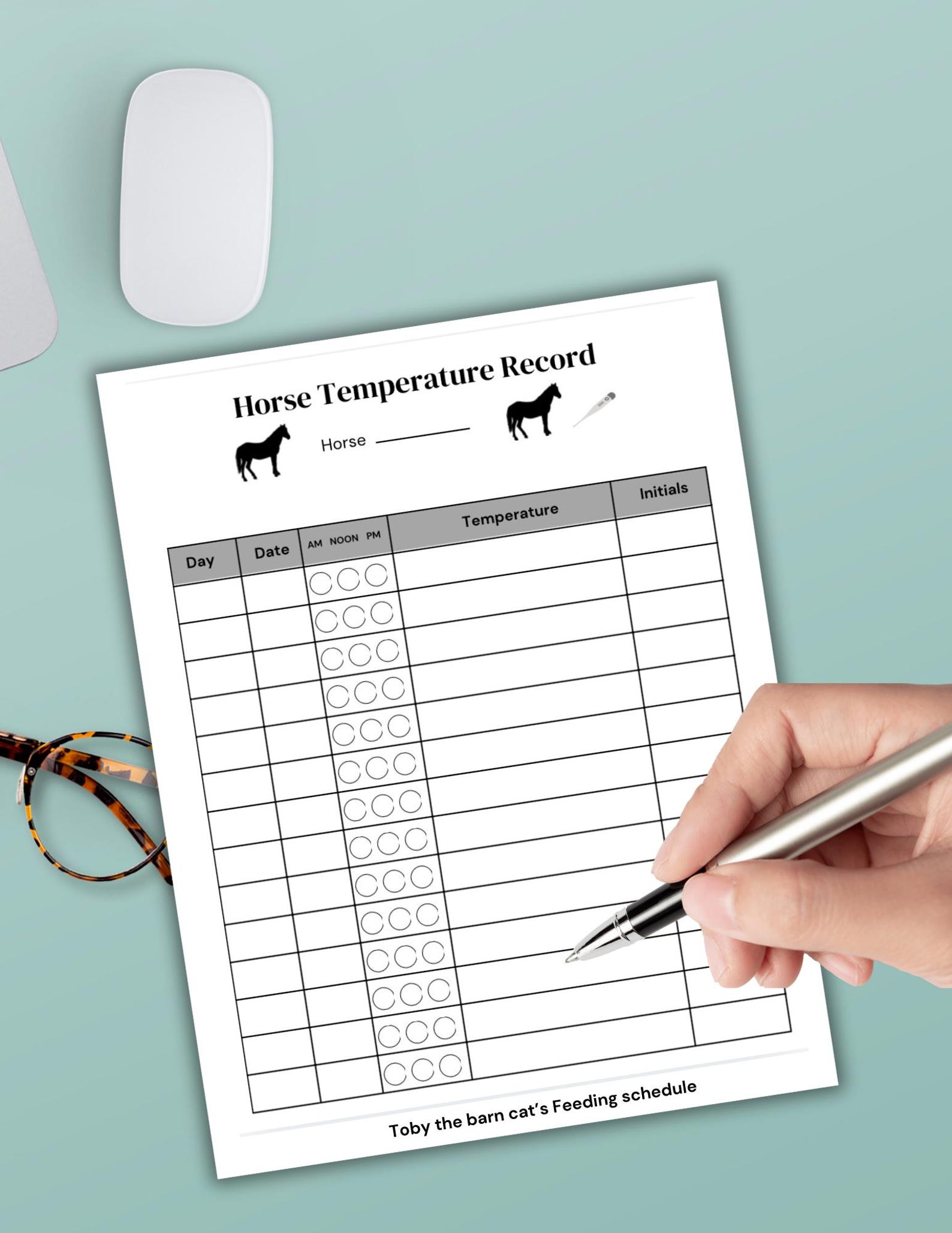 Printable Horse Temperature Chart, Health Tracker,equine Temperature ...