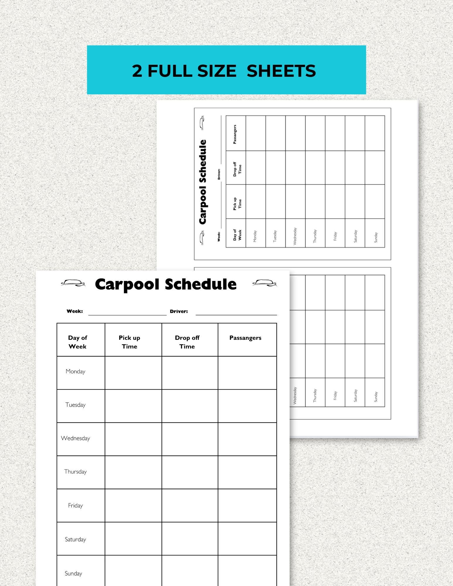 Printable Weekly Carpool Schedule,carpool Schedule for School/work Pick ...