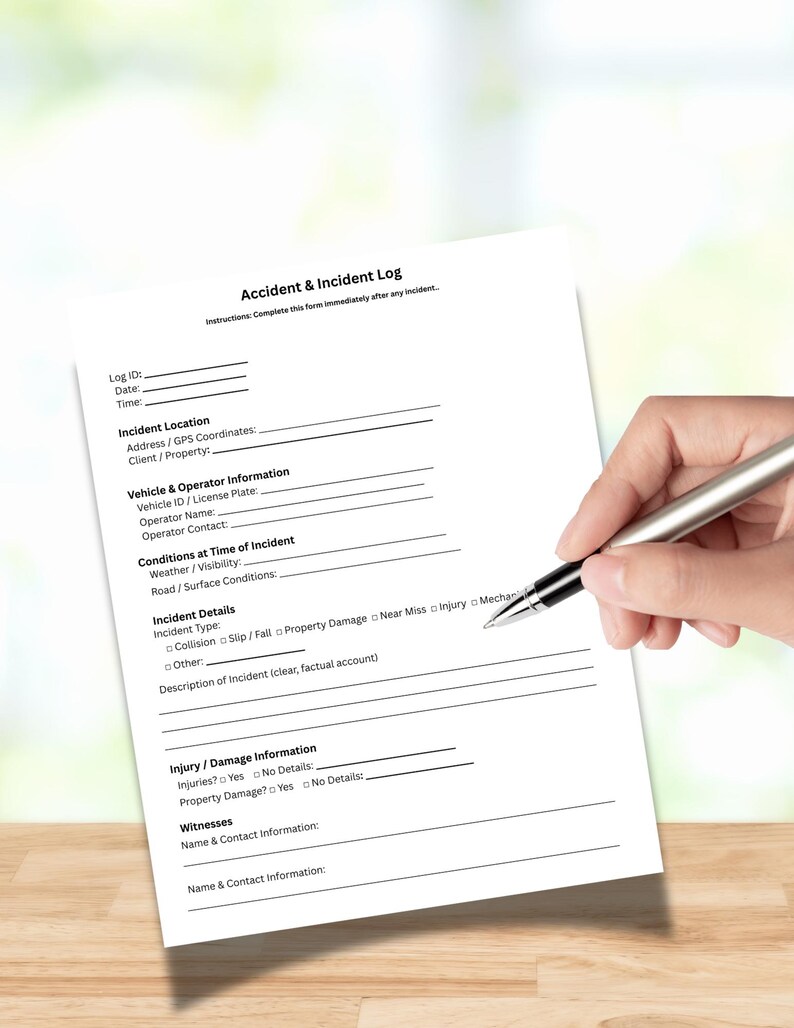 Printable Accident and Incident Report Template, Workplace or Fleet ...