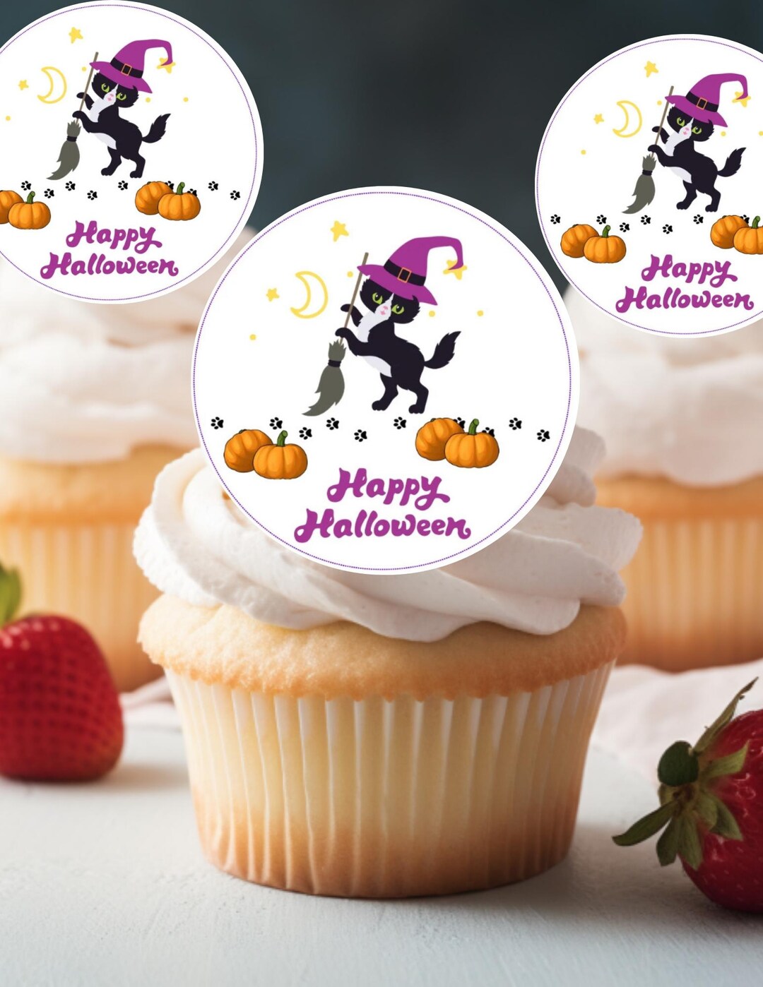 Printable Halloween Black Cat Cupcake Toppers: Party Decor (PDF ...