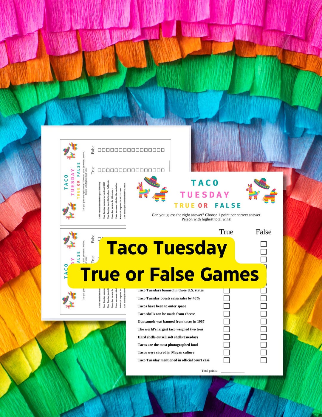 Taco Tuesday True or False Game,taco Tuesday Trivia Game, Taco True ...