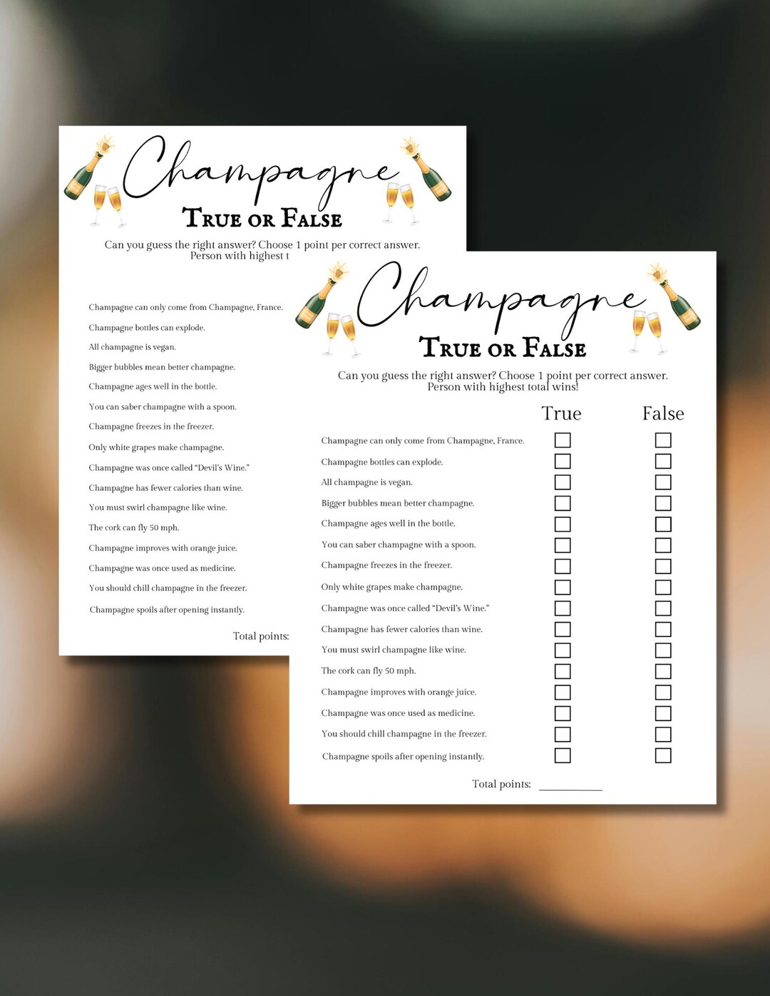 Champagne True or False Trivia Game, Fun Game Night Activity, Champagne ...