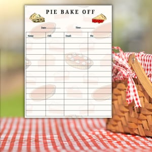 Pie Contest Sign-up Sheet: Printable Baking Competition Form (digital ...