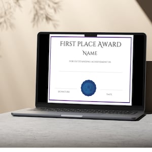 First Place Award Certificate Trophy ,editable and Customizable,well ...