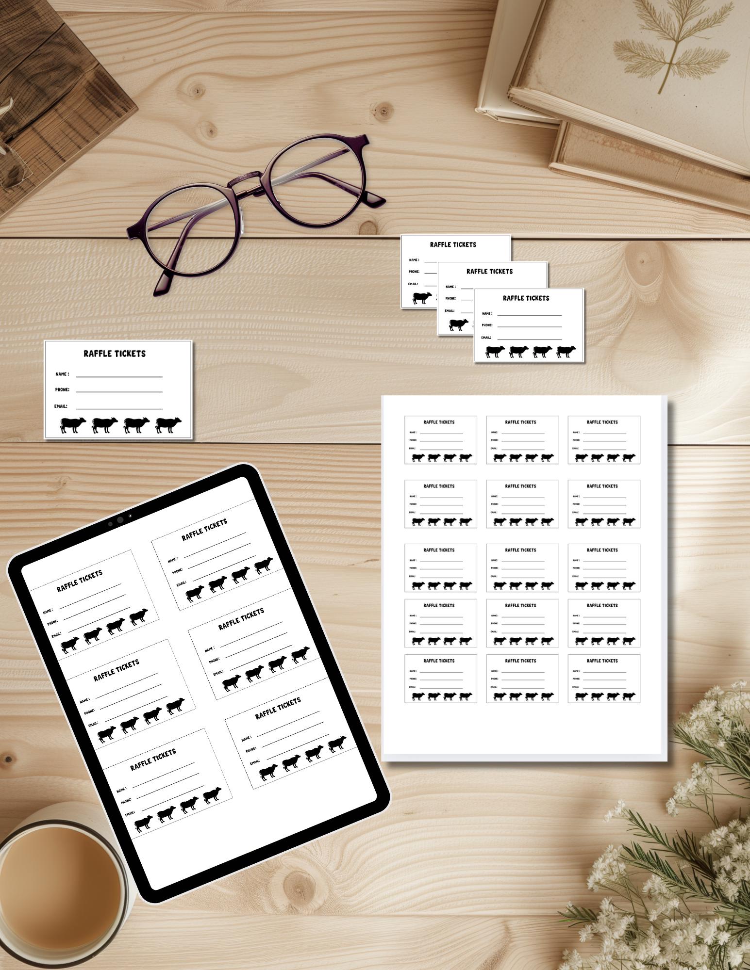 Printable Cow Themed Raffle Event and Fundraiser,raffles Tickets, 3 ...