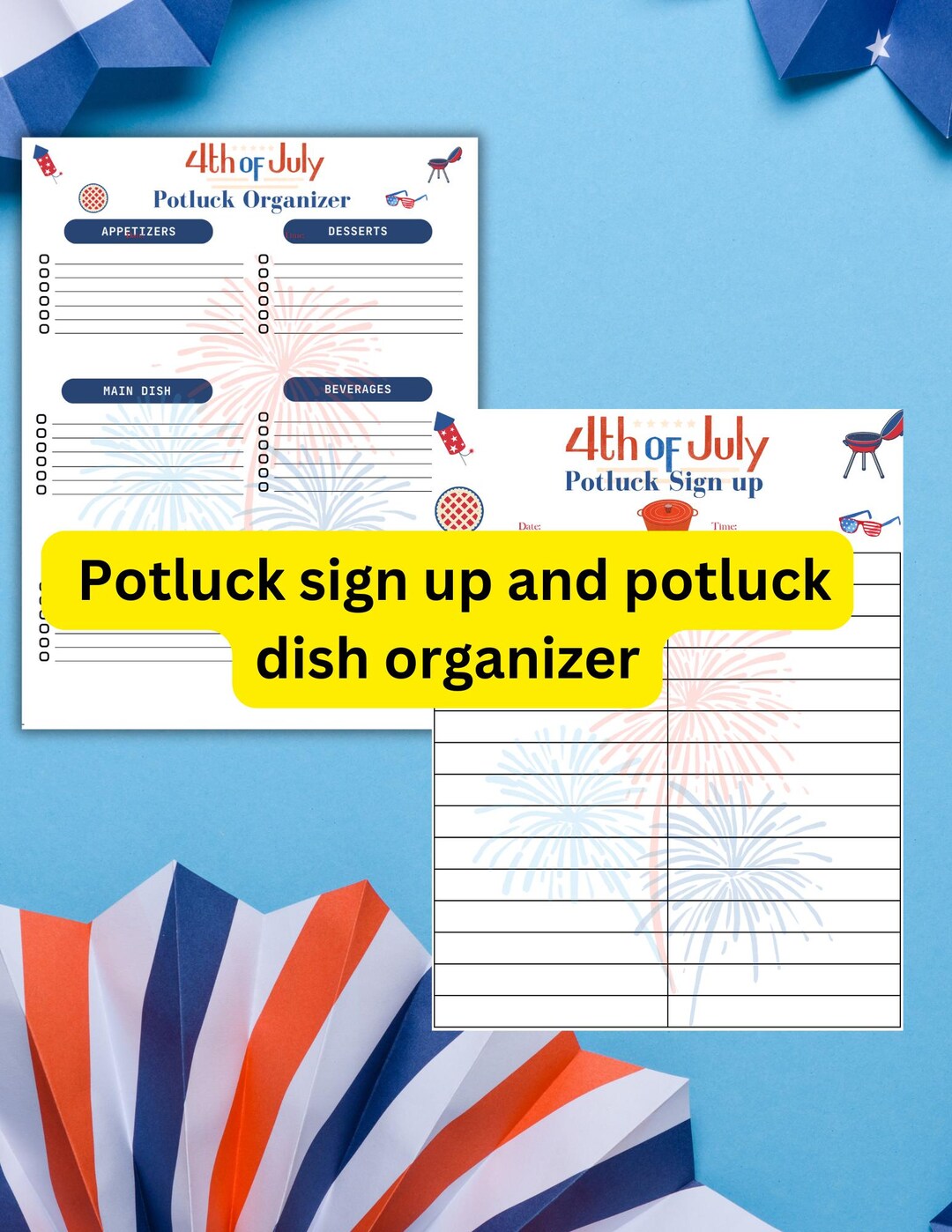 Printable Potluck Sign up for 4th of July,4th of July Potluck Sign up ...