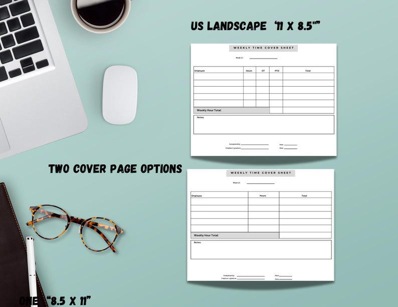 Weekly Employee Timesheet Coversheet, Printable Payroll Records,staff ...