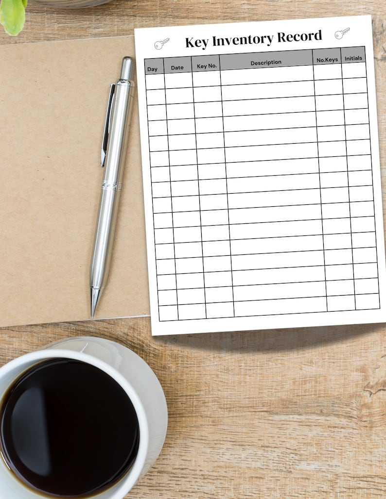 Printable Key Inventory Sheet,master Key List,key Catalog, Key ...