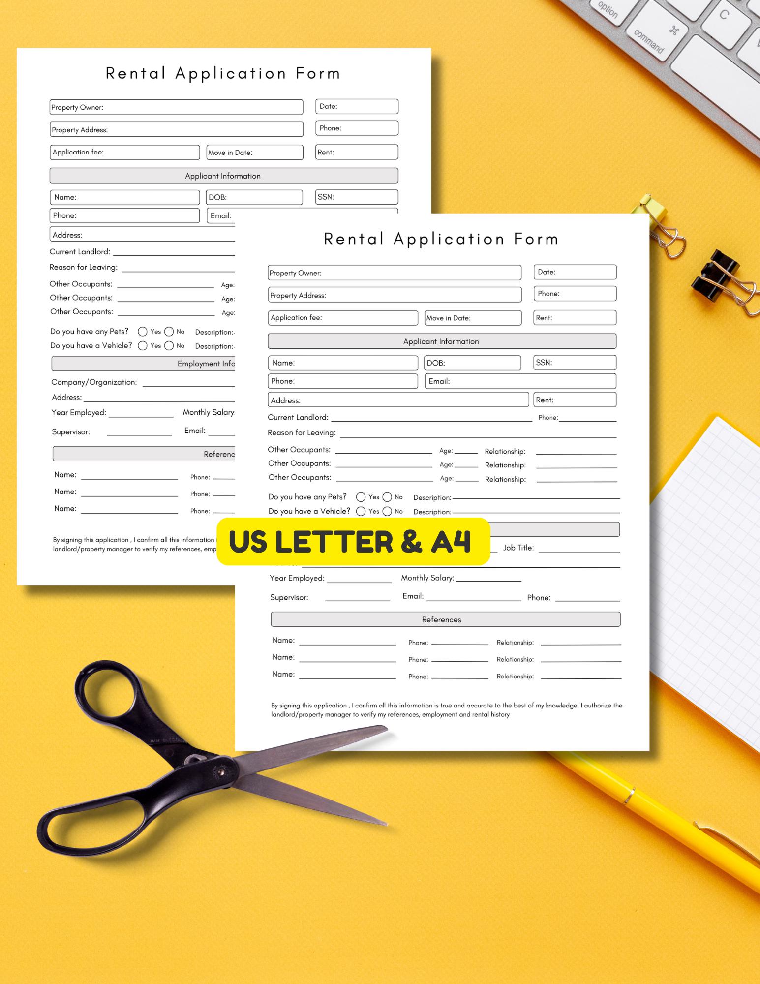 Printable Rental Application Form,landlord Tenant Lease Template Pdf ...