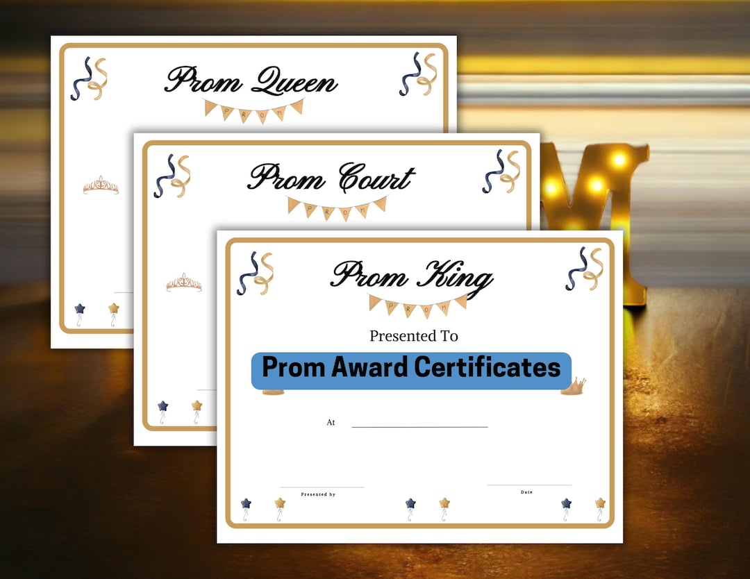 Prom Awards Certificates: Prom King, Queen, Court (printable PDF ...