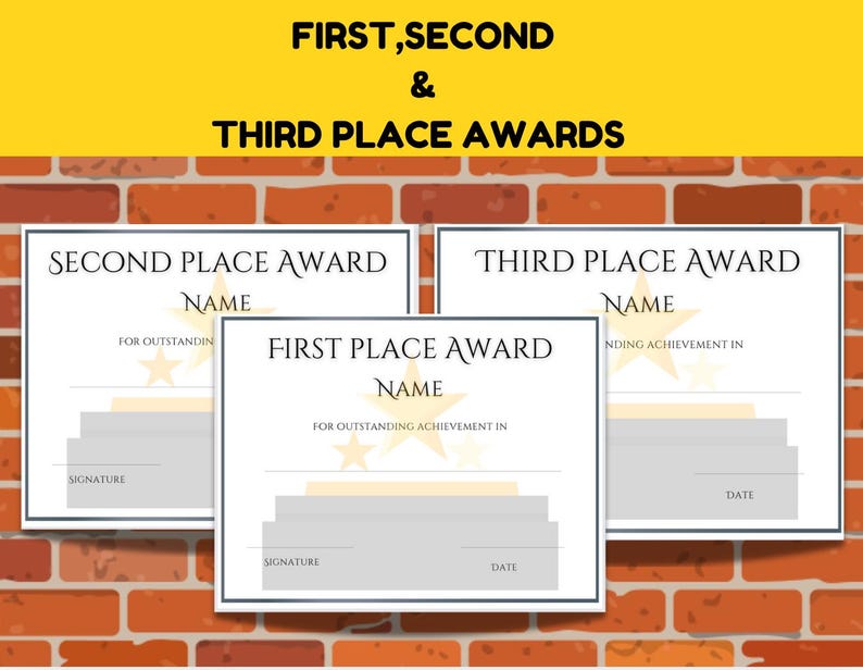 First Second Third Place Award Certificates, Competition Award ...