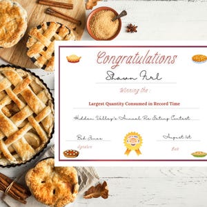 Pie Eating Contest Award Certificates,printable Pie Eating Contest ...