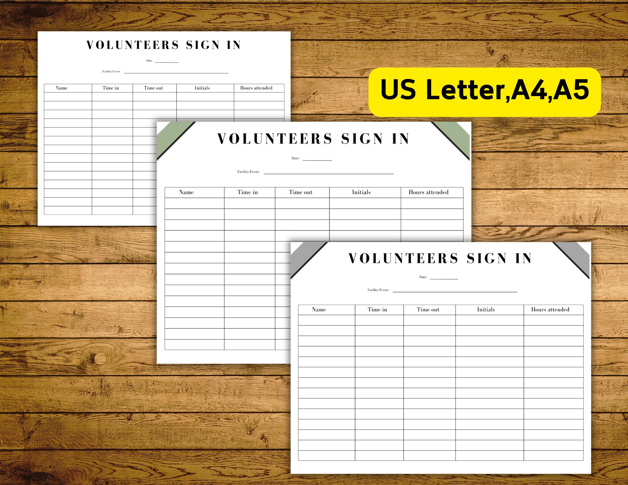 Volunteer Sign-in Sheet,printable Sign-up Form,volunteer Registration ...